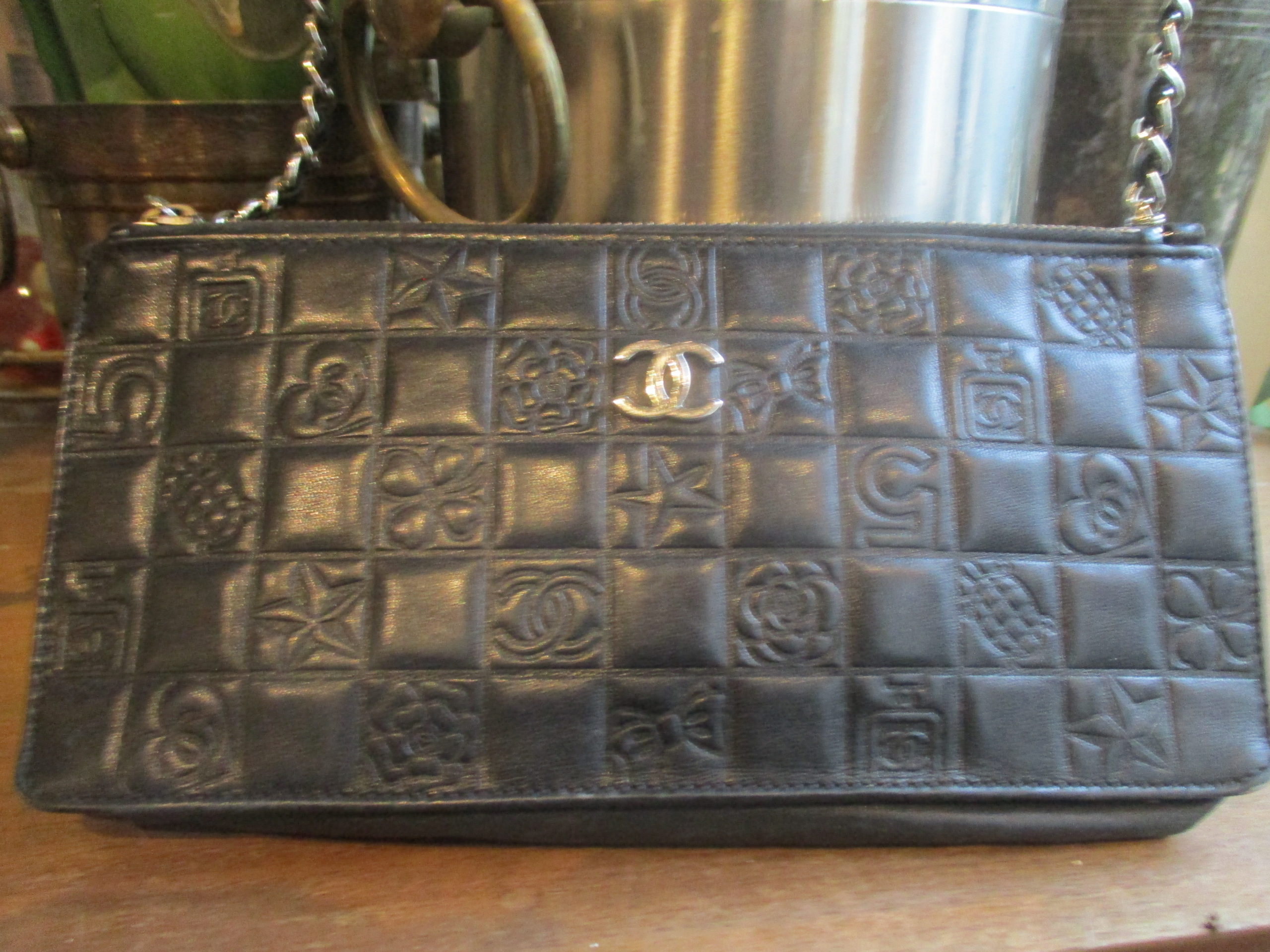 Chanel bag Icon Line chocolate bar black leather hand bag unisex